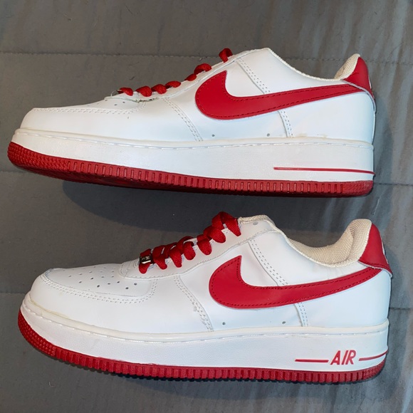 Nike | Shoes | Nike Air Force One Low Whiteredred Swoosh | Poshmark